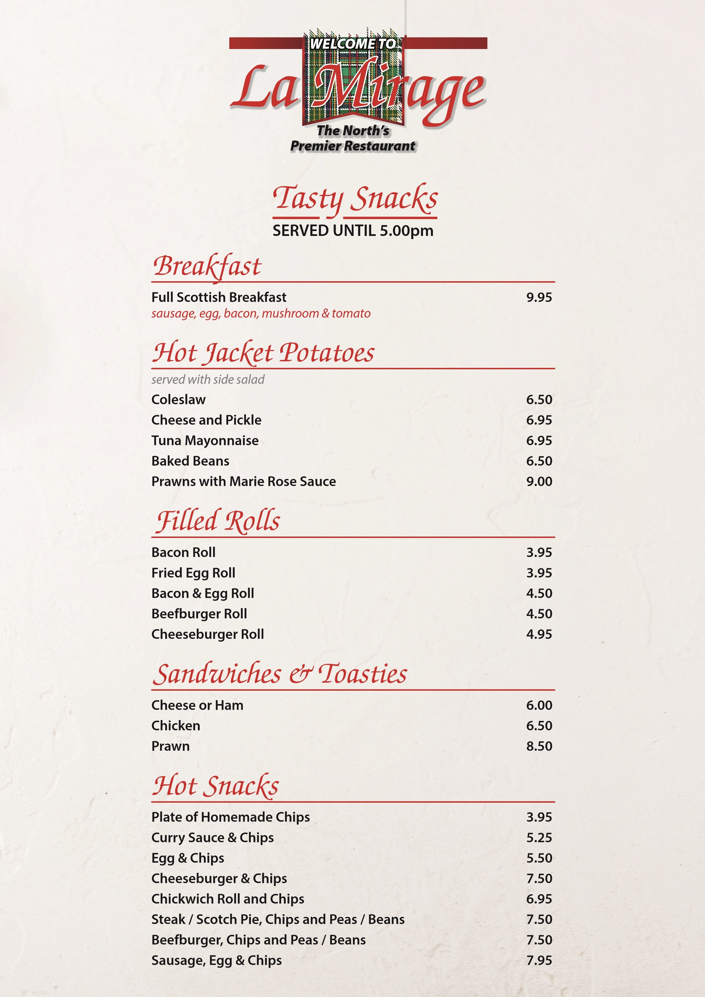 Menu – La Mirage