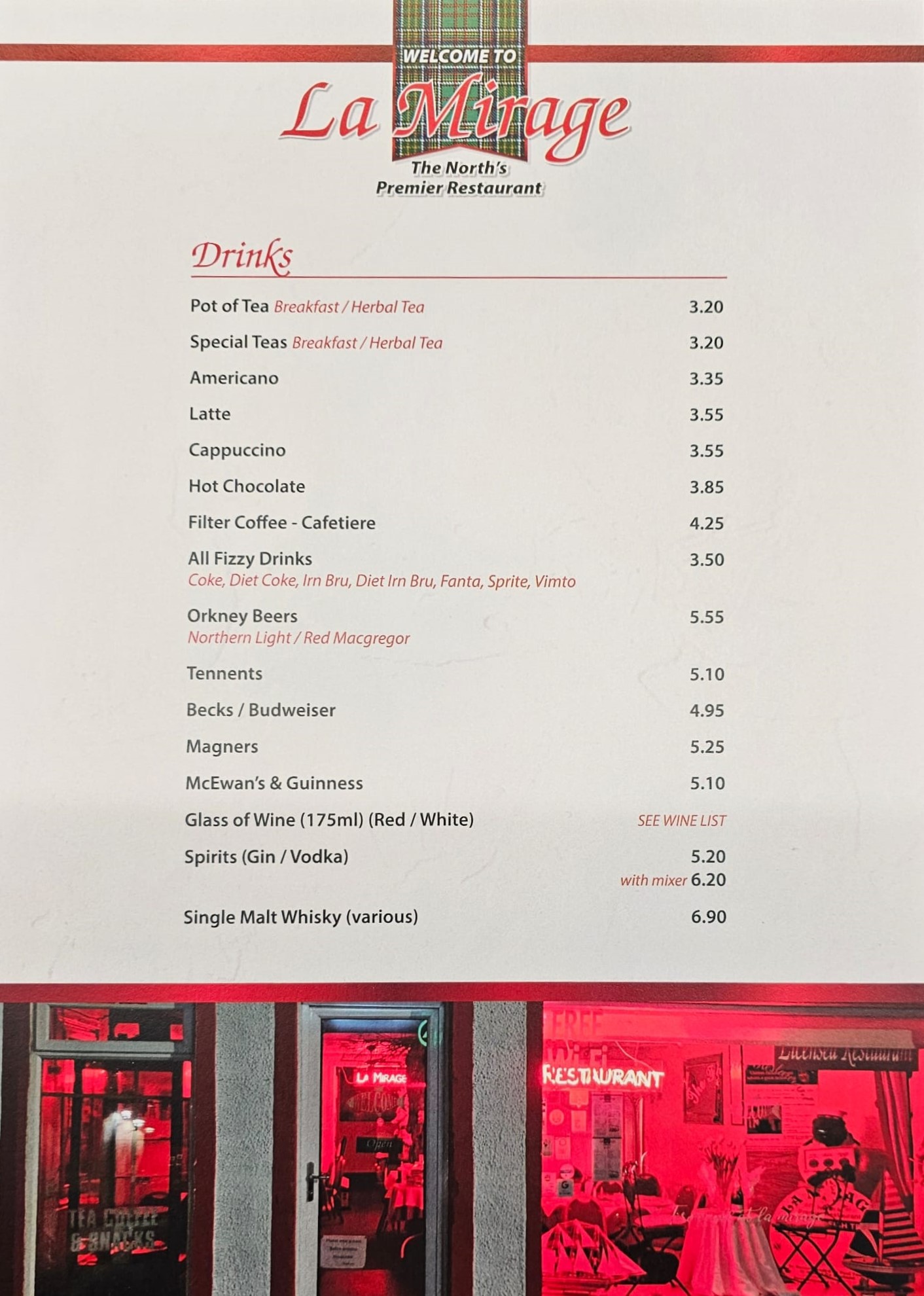 Menu – La Mirage